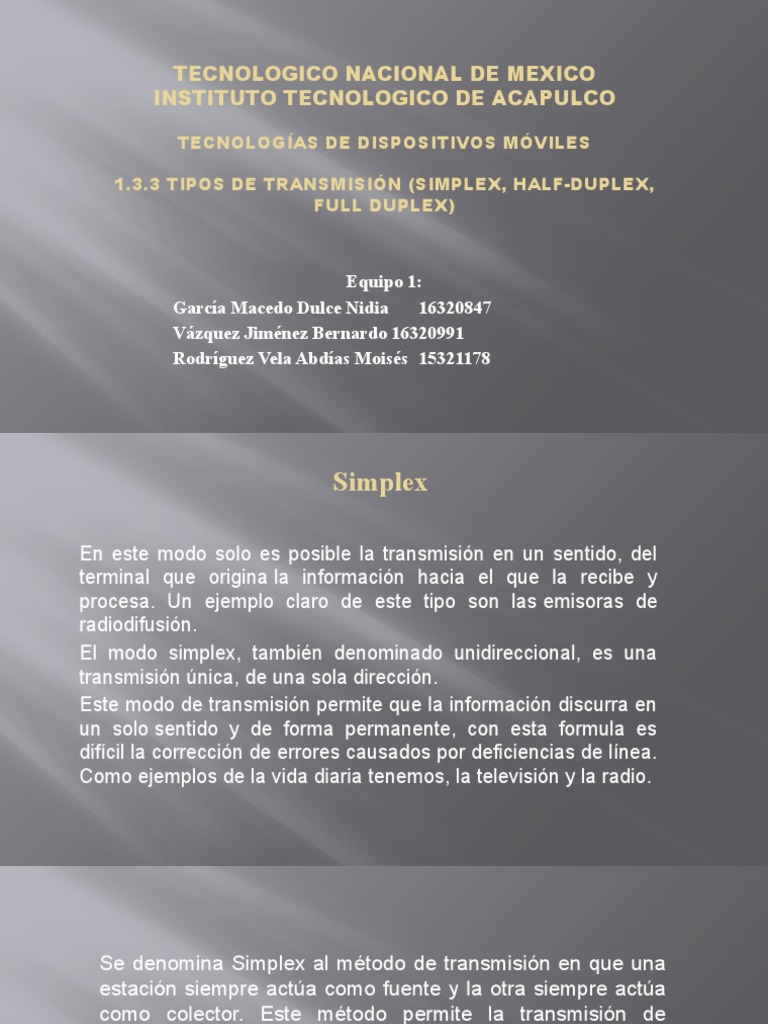 1.3.3 Tipos de Transmisión Simplex Half Duplex Full Duplex | PDF ...