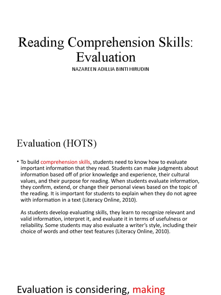 TSLB 3073 Reading Comprehension Skills (Evaluation) | PDF | Reading Comprehension | Behavior ...