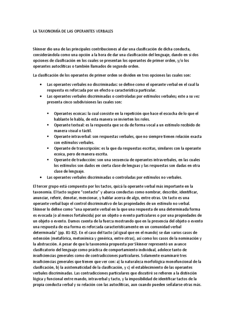 La Taxonomía de Las Operantes Verbales | PDF | Comunicación humana ...