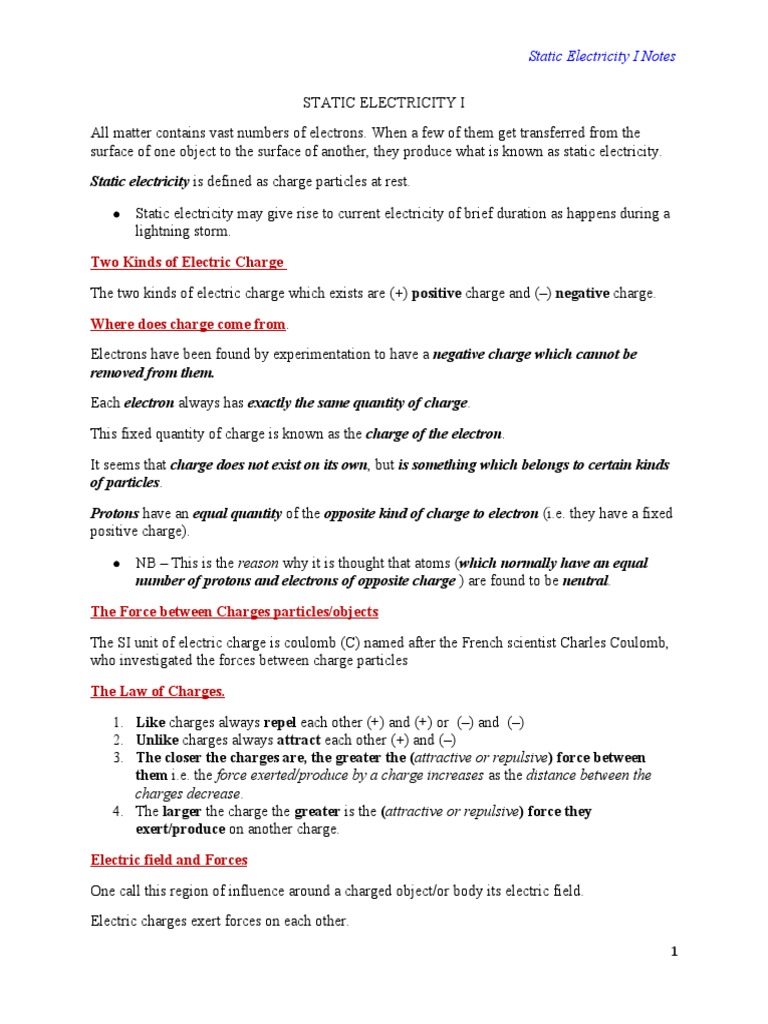 Two Kinds of Electric Charge: Static Electricity I Notes | Download ...