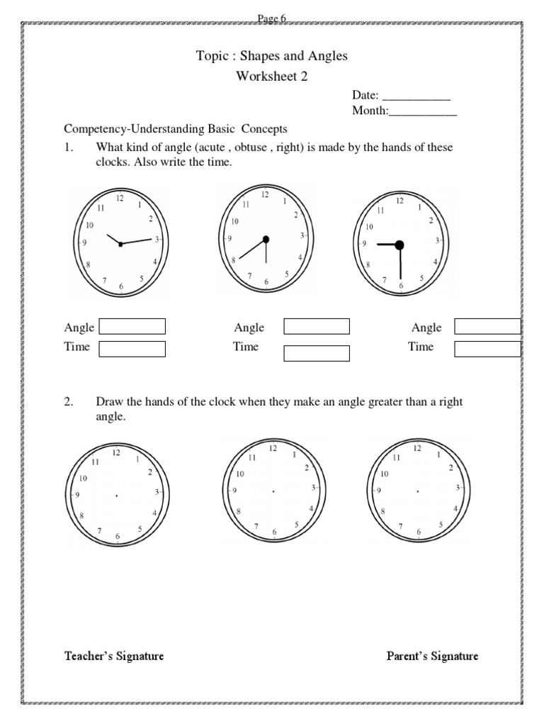 Class 5 Maths Worksheet-Shapes and Angles | PDF