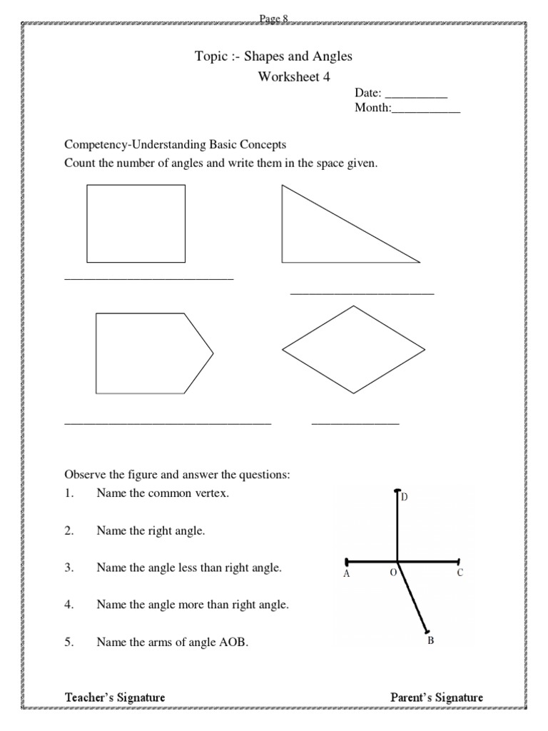 Class 5 Maths Worksheet-Shapes and Angles PDF | PDF