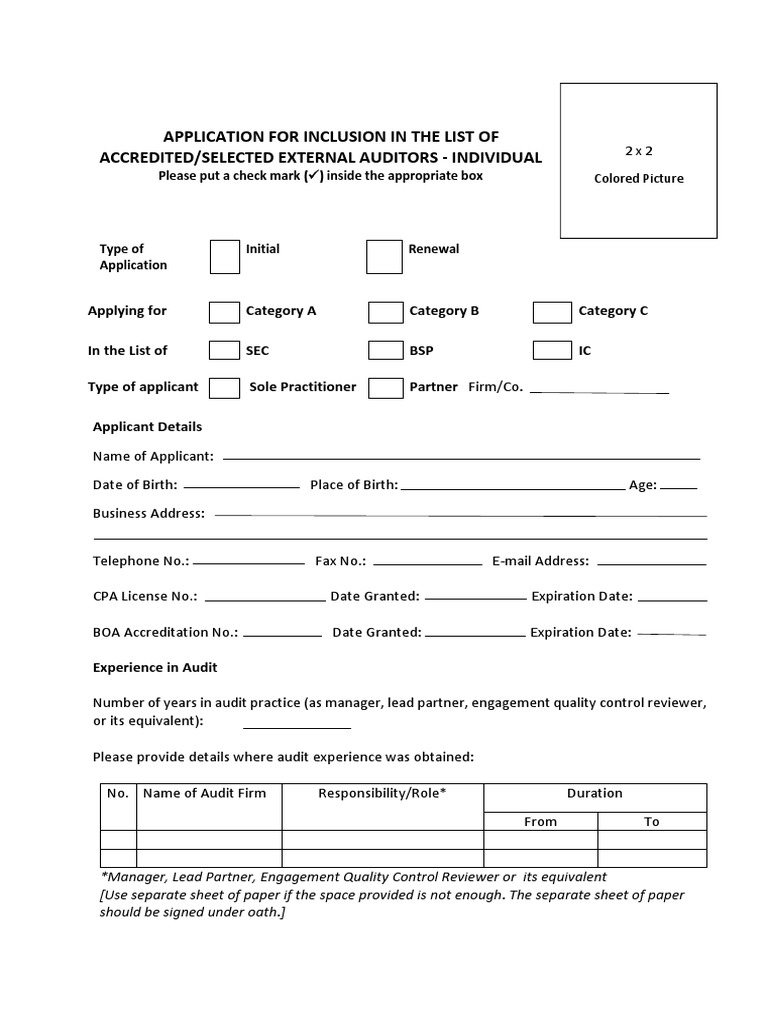 Accreditation Application for Auditors | PDF | Notary Public | Audit