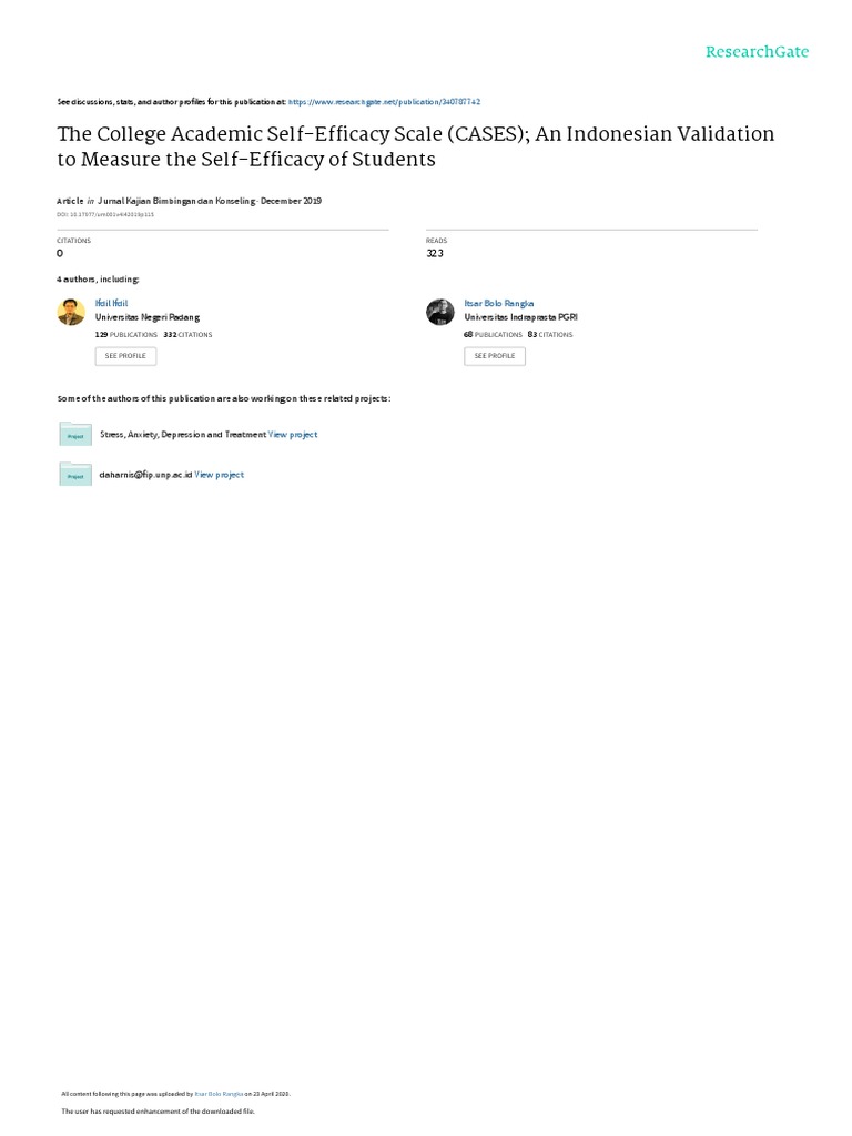 The College Academic Self-Efficacy Scale (CASES) An Indonesian ...