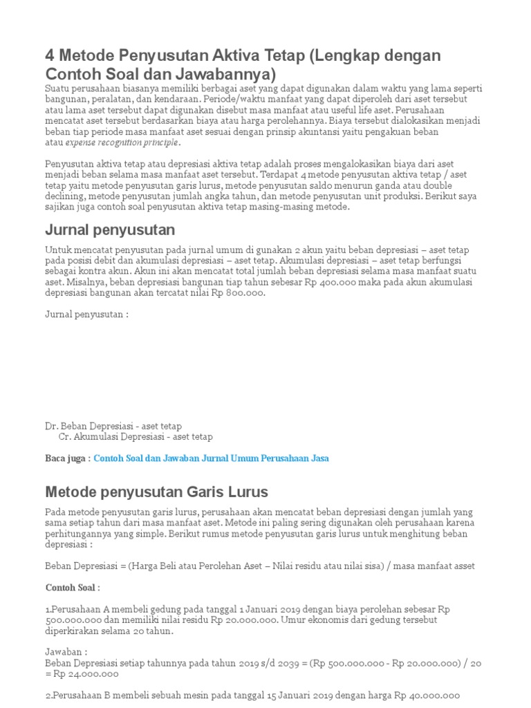 Metode Penyusutan Aktiva Tetap Lengkap | PDF | Pengelolaan Keuangan & Uang