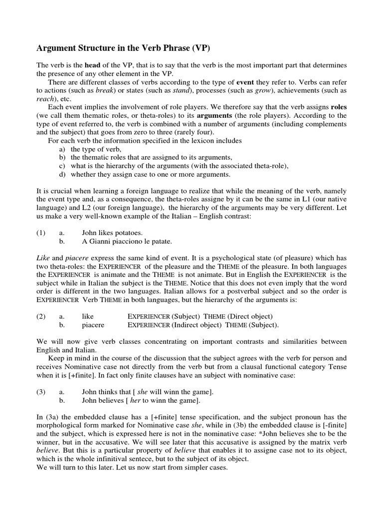Argument Structure in The Verb Phrase (VP) : Reach), Etc | PDF ...