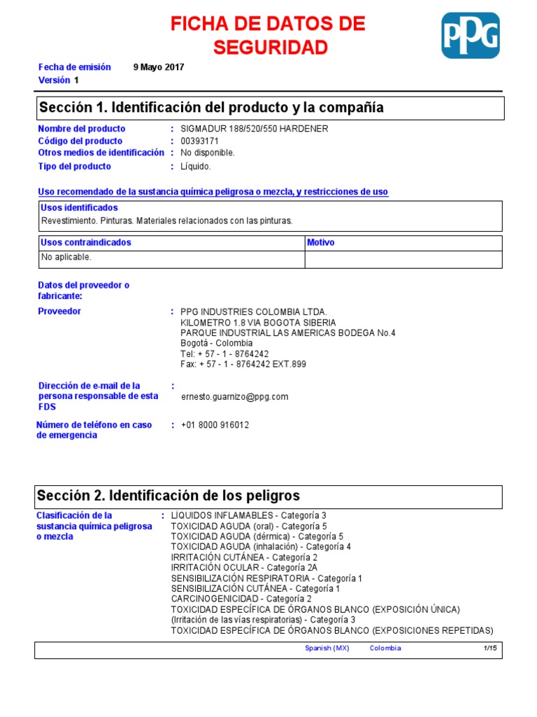 Sigmadur 550 - Hardener - MSDS | PDF | Alergia | Asma