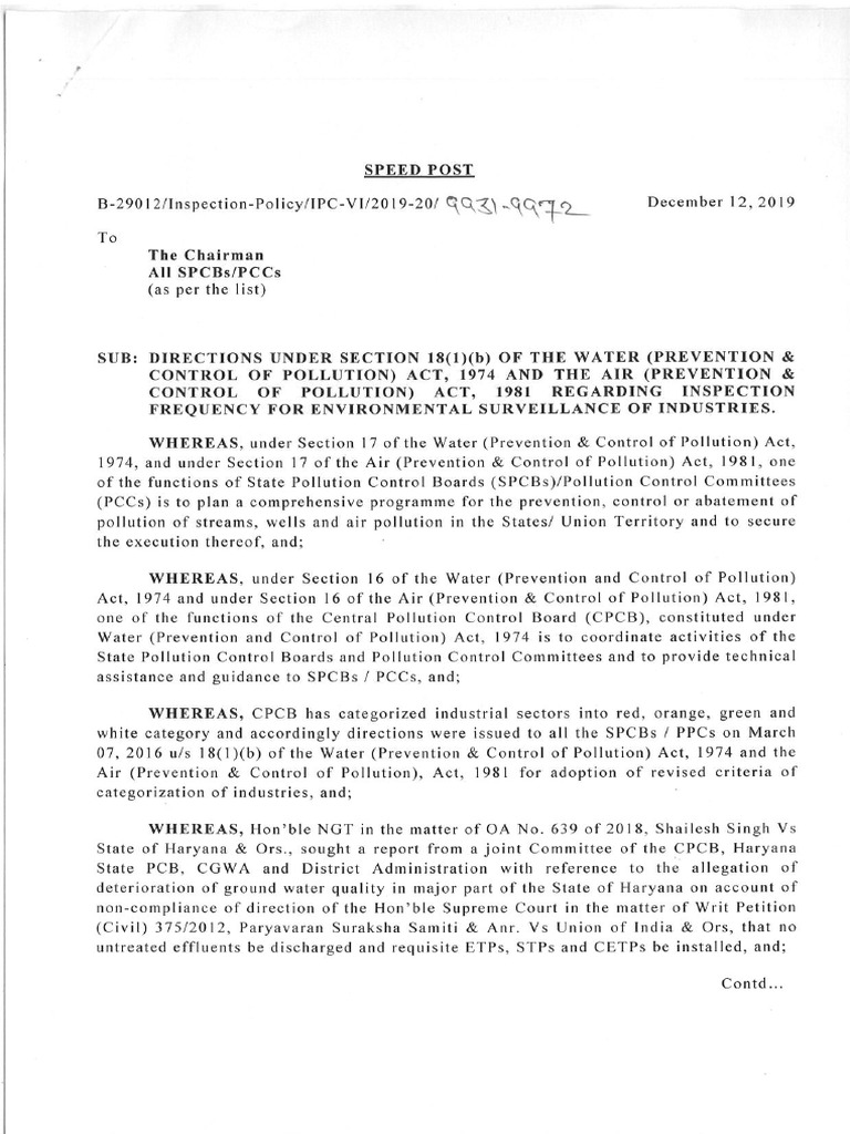 CPCB Letter Dated 12.12.2019 PDF | PDF