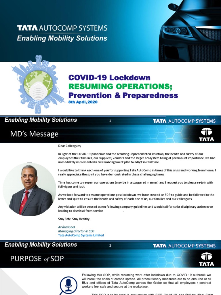 Restart Operations Tata AutoComp Covid 19 Lockdown | PDF | Public ...