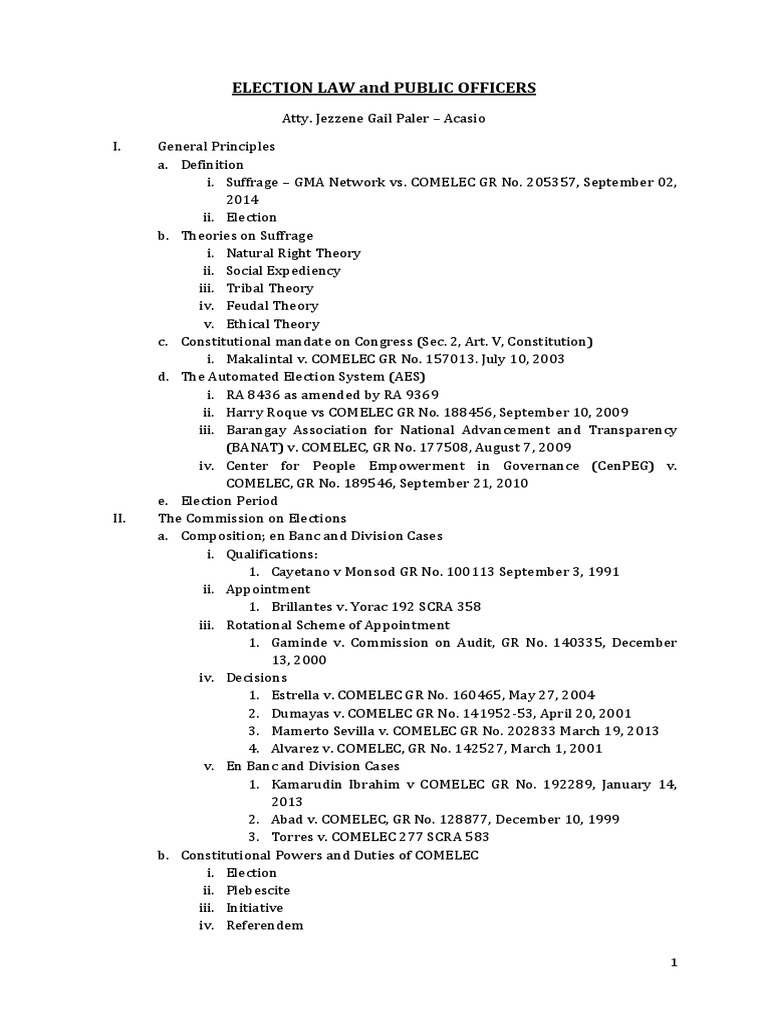 Election Law and Public Officers | PDF | Commission On Elections ...