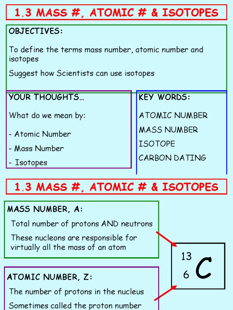 1.3 Mass Number, Atomic Number & Isotopes - TE | PDF | Isotope | Atoms