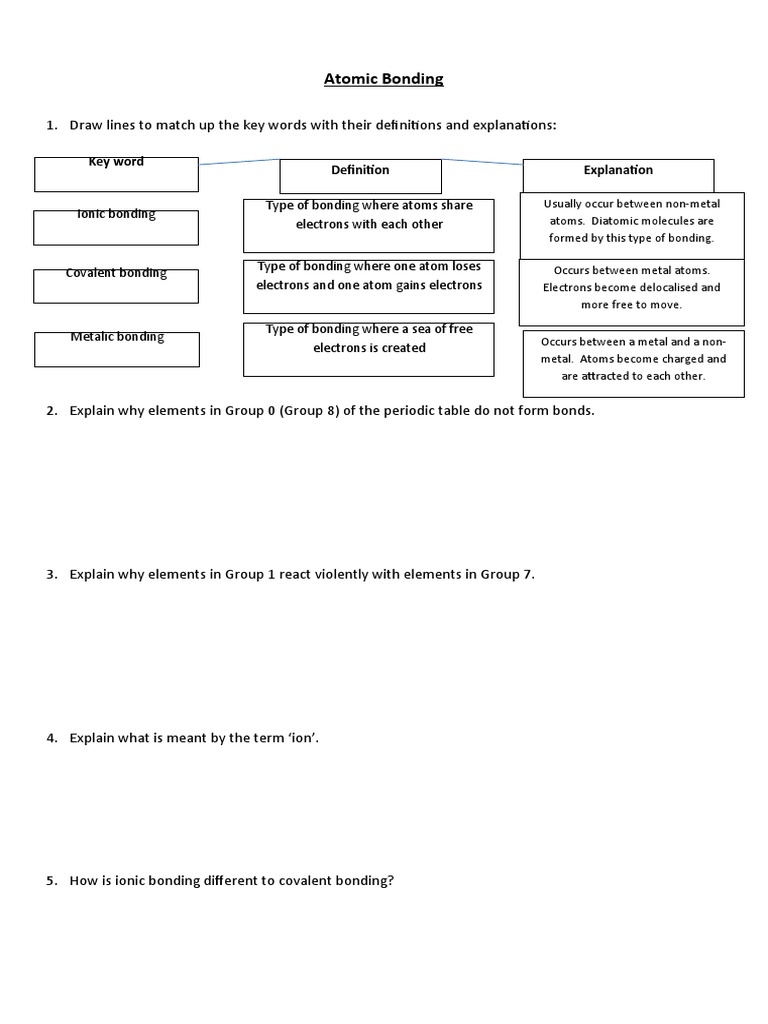 CH Atomic Bonding Worksheet | PDF
