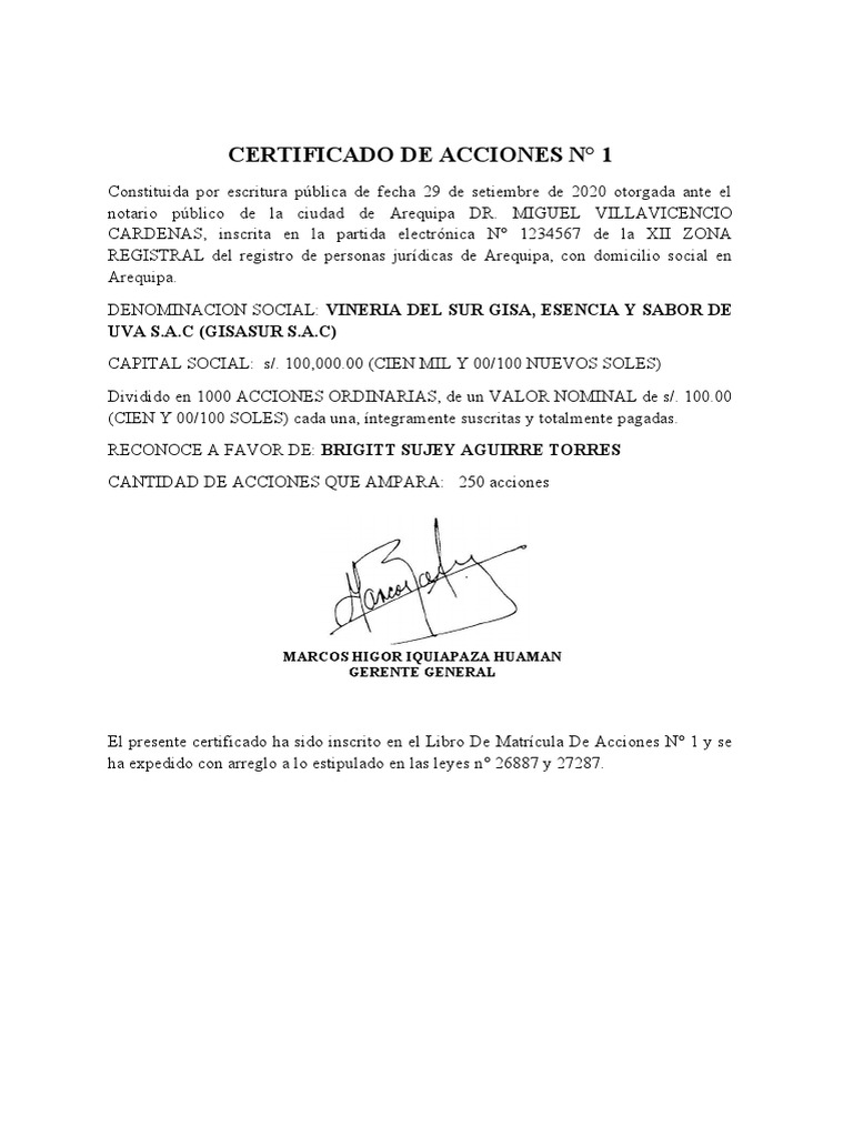 6 Certificados de Acciones | PDF | Derecho Civil (Common Law ...