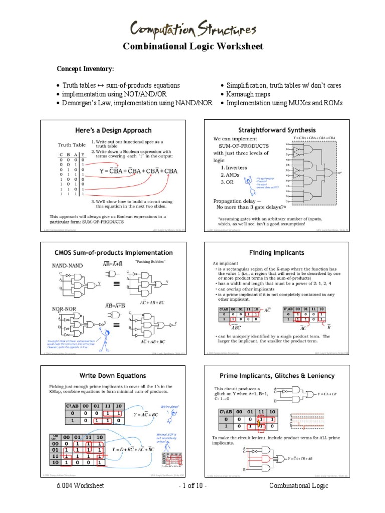 Combinational Logic Worksheet: Concept Inventory | PDF | Logic Gate ...