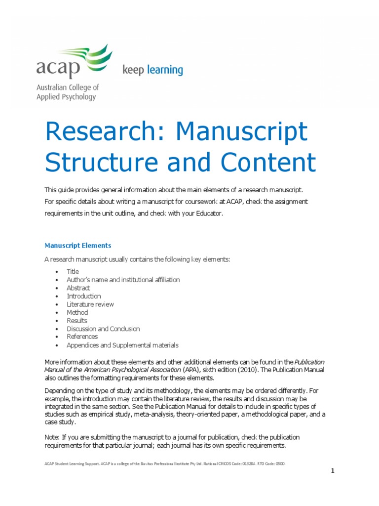 Guide To Manuscript 2 | PDF | Literature Review | Apa Style