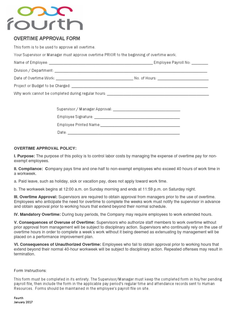 Overtime Approval Form and Policy | PDF | Overtime | Payroll