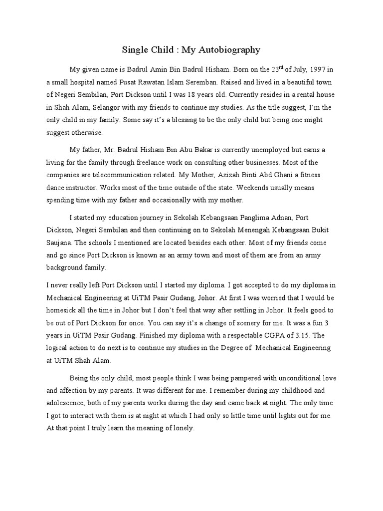 Single Child: My Autobiography | PDF | Human Development | Family