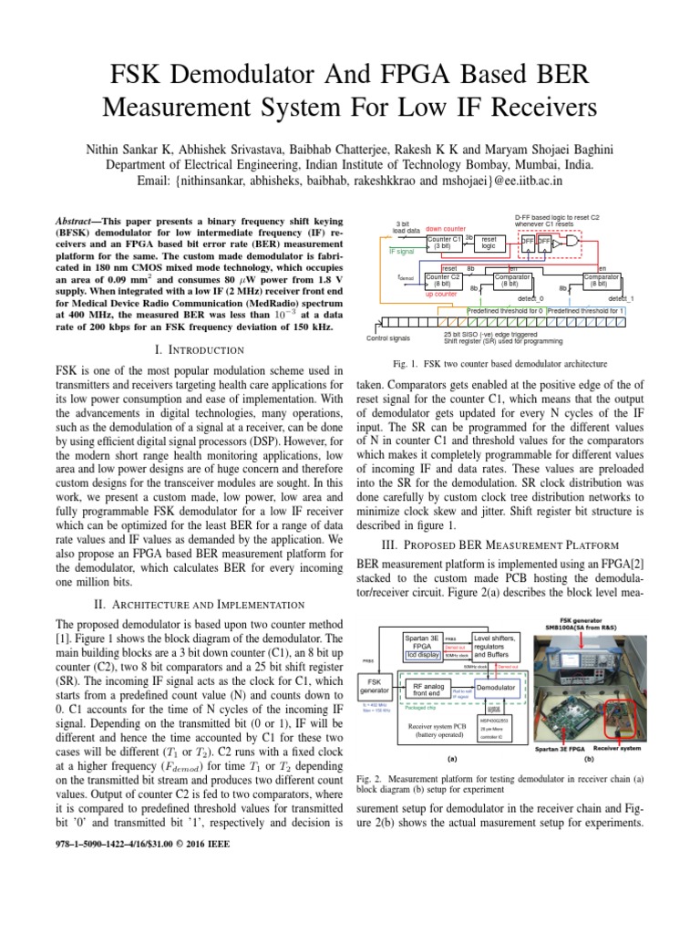 FSK Demodulator and FPGA Based BER Measurement System For Low IF ...