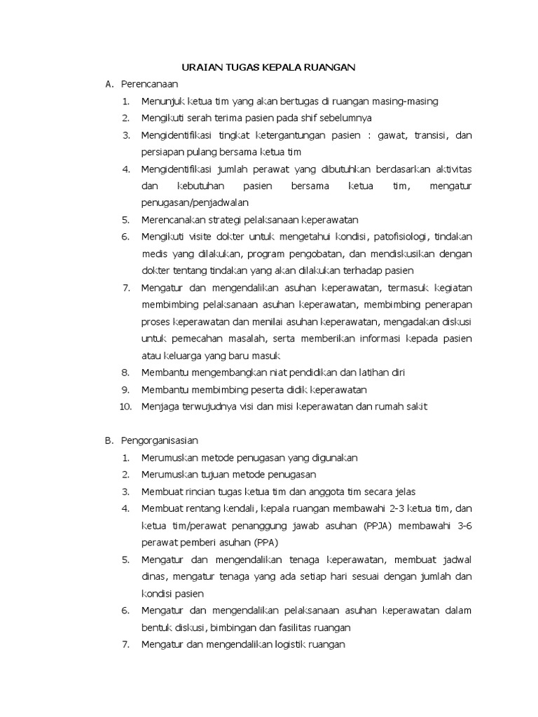 Uraian Tugas Kepala Ruangan | PDF