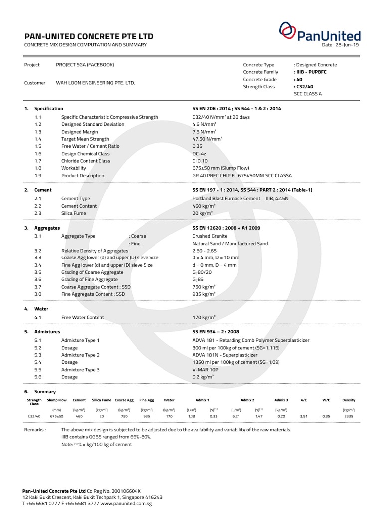 C32/40 Concrete Mix Design Summary | PDF | Construction Aggregate ...