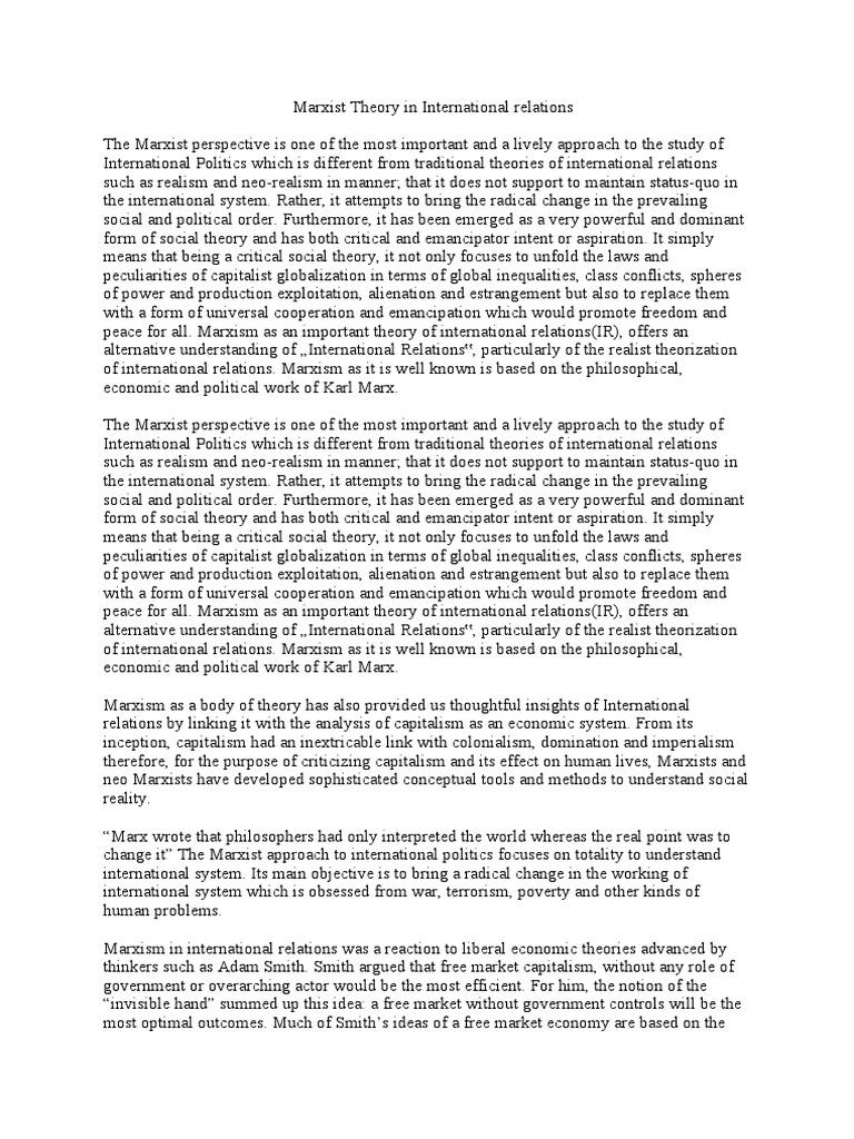 Marxist Theory in International Relations | PDF | International ...