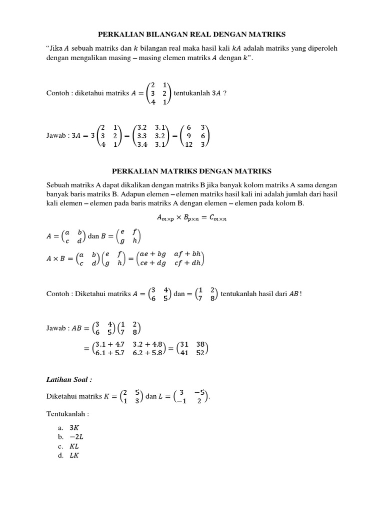 Materi Perkalian Matriks Dan LK 3 | PDF