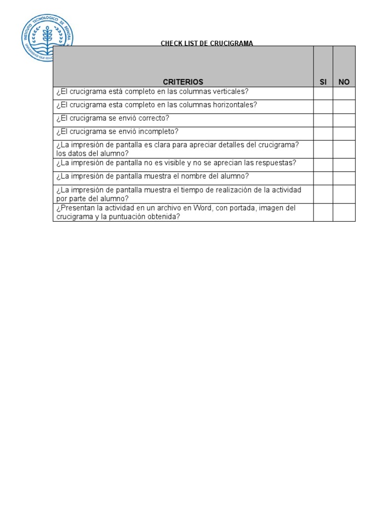 Check List de Crucigrama | PDF