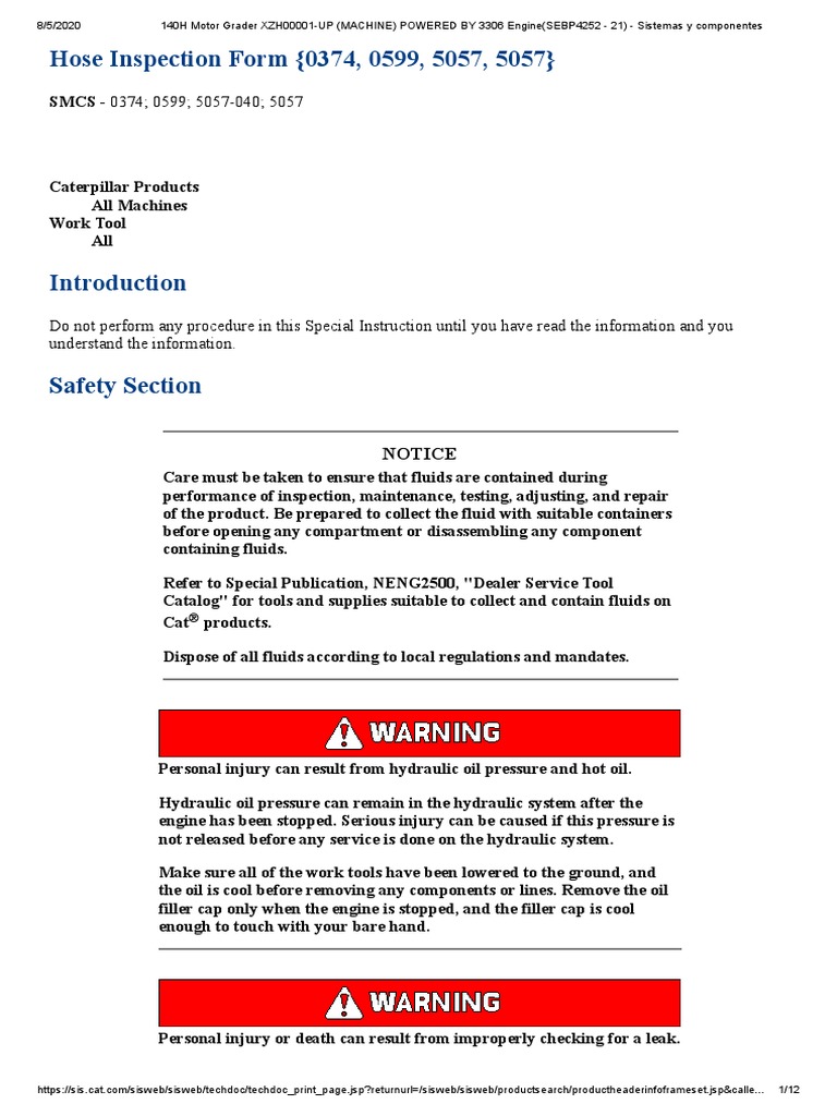 Hose Inspection - All Cat Machines | PDF | Leak | Mechanical Engineering
