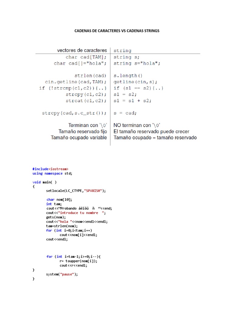 Cadenas de Caracteres VS Cadenas Strings | PDF
