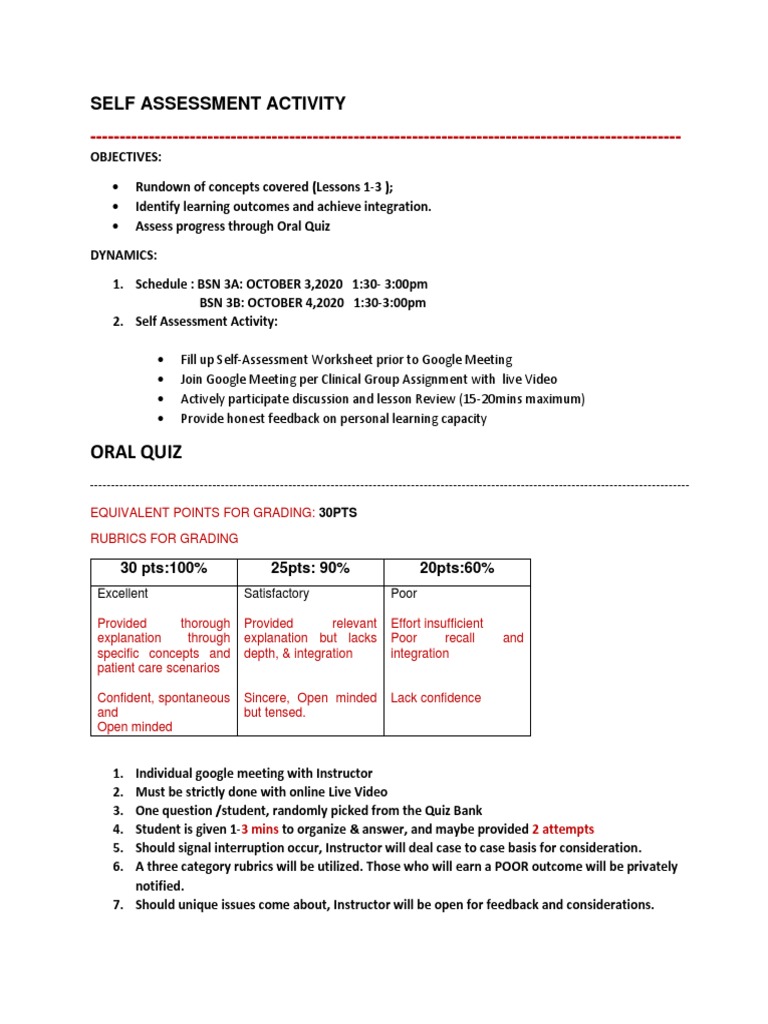 Self Assessment Activity: Oral Quiz | PDF
