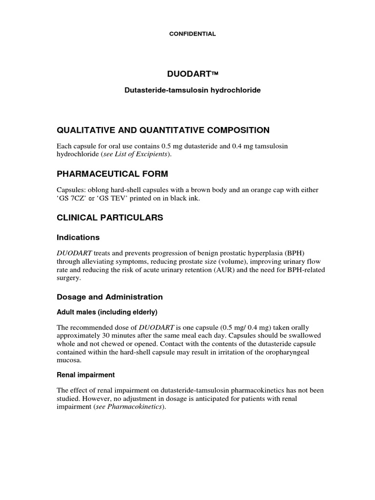 Duodart: Dutasteride-Tamsulosin Hydrochloride | PDF | Prostate Specific ...