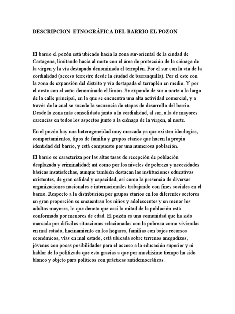 Descripcion Etnográfica Del Barrio El Pozon | PDF | Pobreza | Pobreza e ...