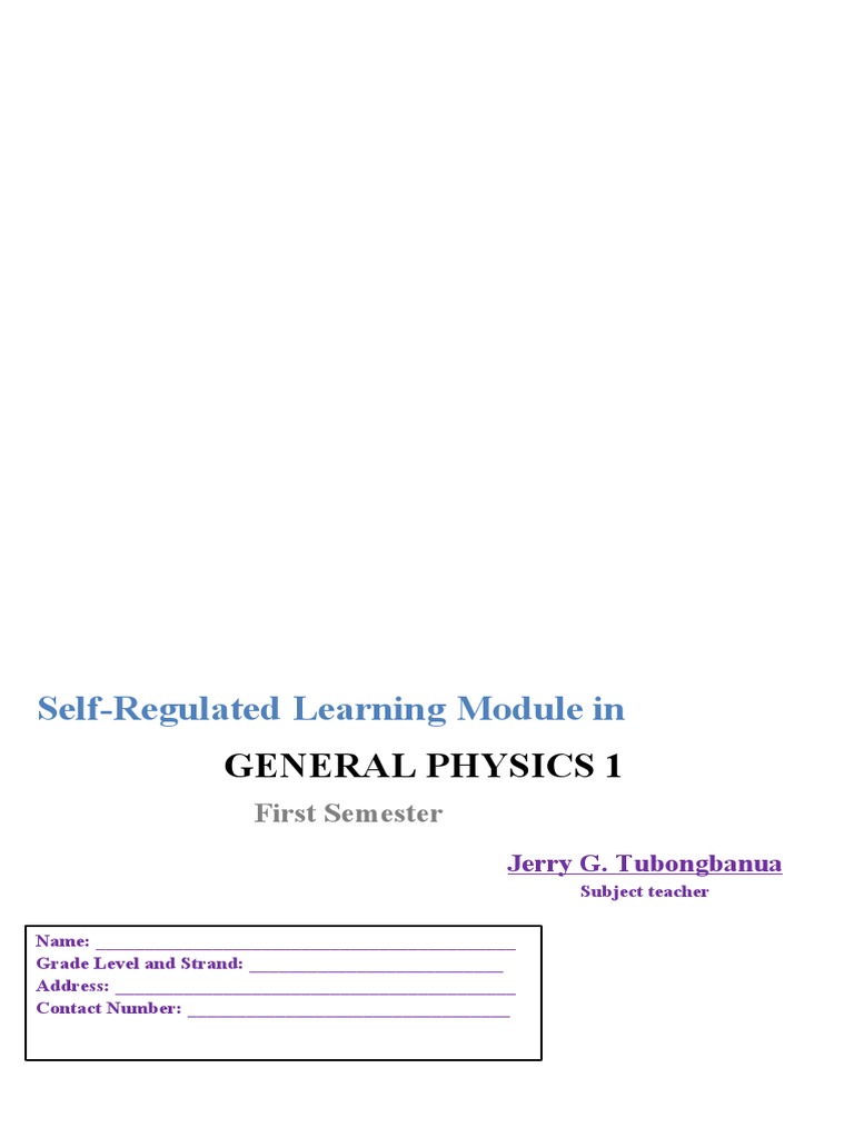 General Physics 1: Self-Regulated Learning Module in | PDF | Potential ...