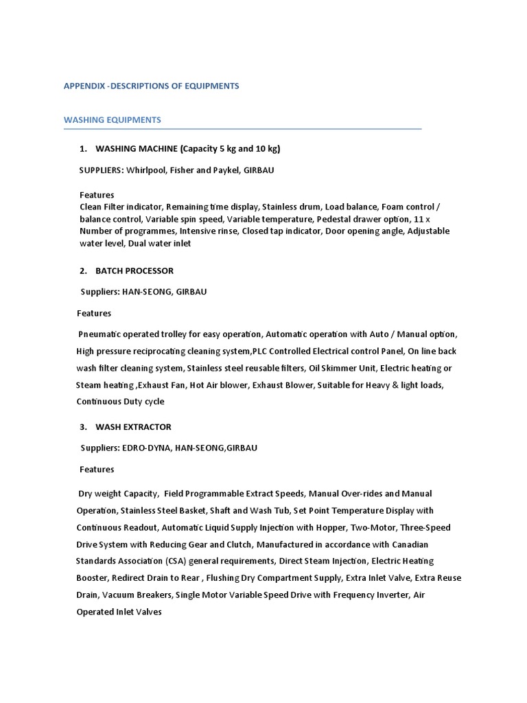 Appendix - Descriptions of Equipments | PDF | Mechanical Engineering ...