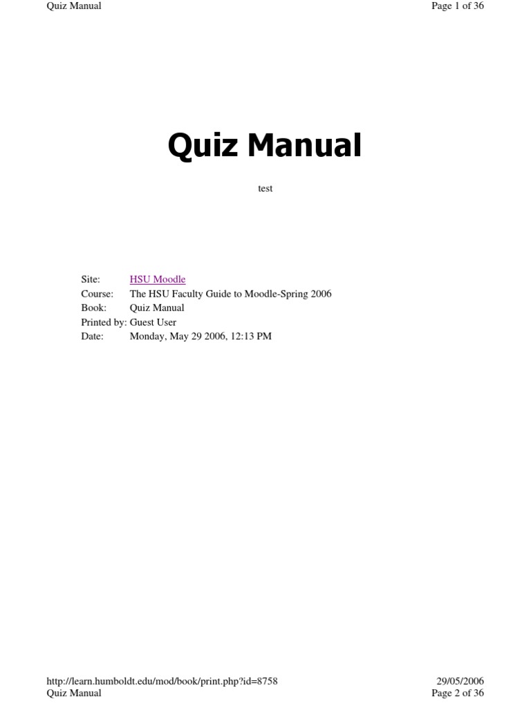Quiz Manual: HSU Moodle | PDF | Question | Multiple Choice