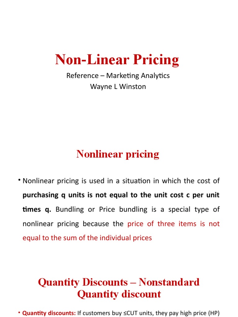 Non-Linear Pricing: Reference - Marketing Analytics Wayne L Winston | PDF