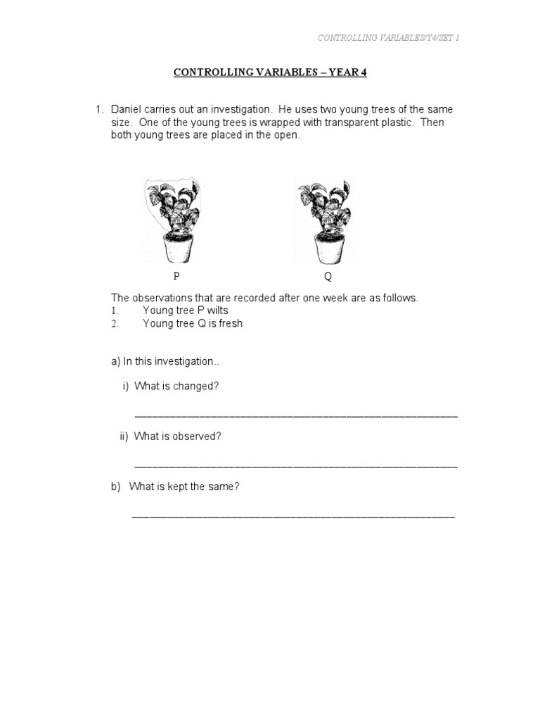 Year 4 Science: Controlling Variables | PDF | Nature | Science