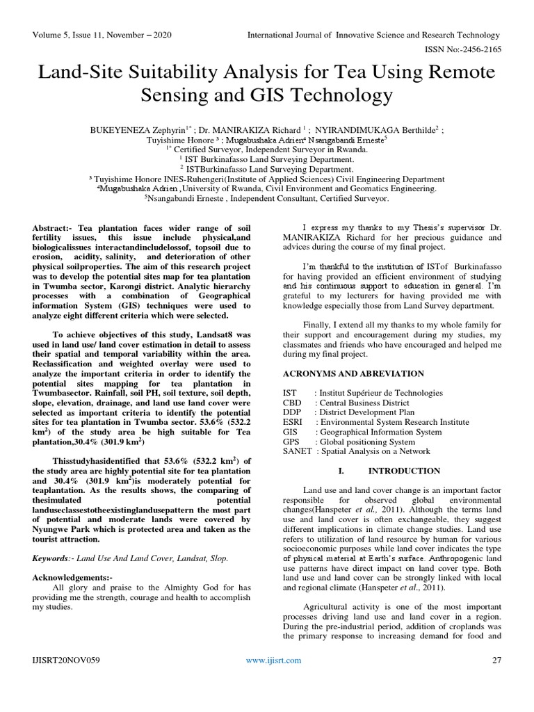 Land-Site Suitability Analysis For Tea Using Remote Sensing and GIS ...