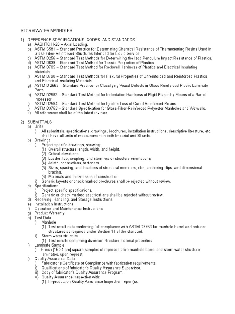 Storm Water Manhole Specifications | PDF | Fiberglass | Packaging And ...