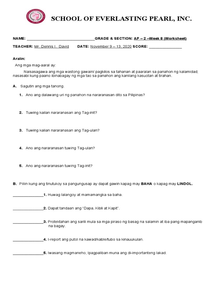 Worksheet in AP 2-Week 8 | PDF