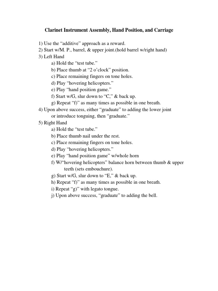 Clarinet Assembly, Hand Posture and Carriage | PDF