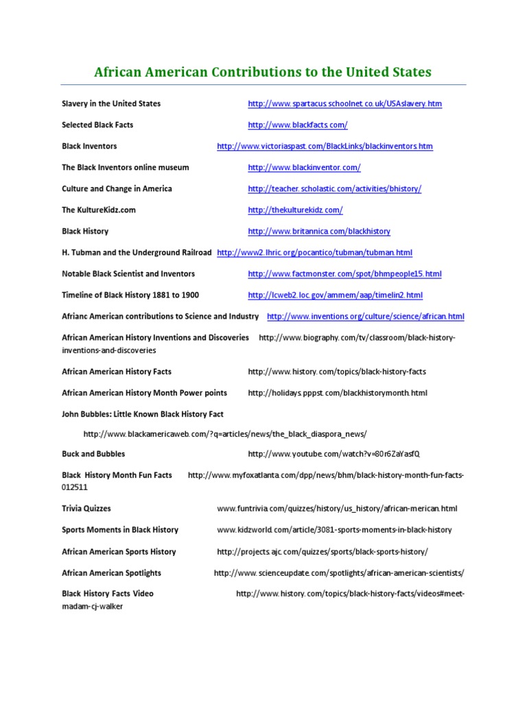 African American Contributions To The United States | PDF