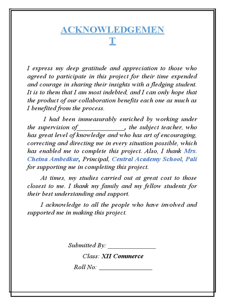 Acknowledgemen T: Mrs. Chetna Ambedkar Central Academy School, Pali | PDF