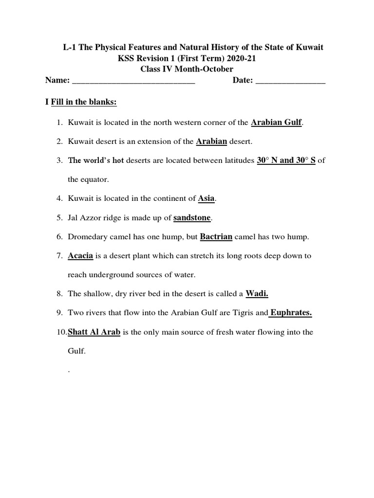 Kuwait's Physical Features for Class 4 | PDF | Social Science