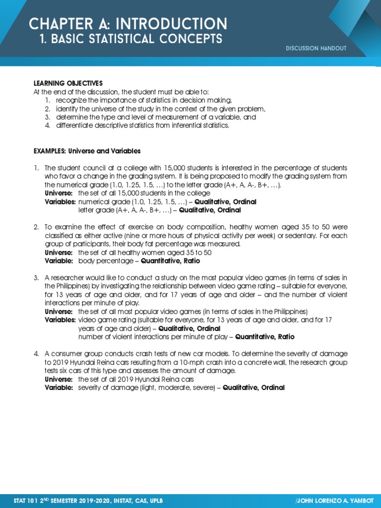 Learning Objectives and Statistics Types | PDF | Level Of Measurement ...