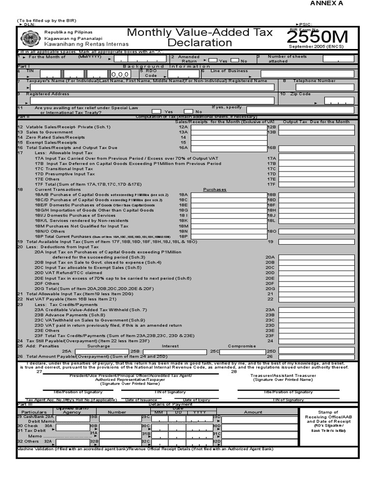 New Form 2550 M Monthly VAT Return P 1 2 1 | PDF | Withholding Tax ...