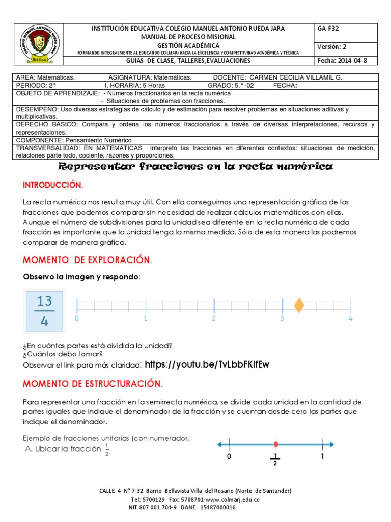 Representación de Fracciones en la Recta Numérica | PDF | Fracción ...