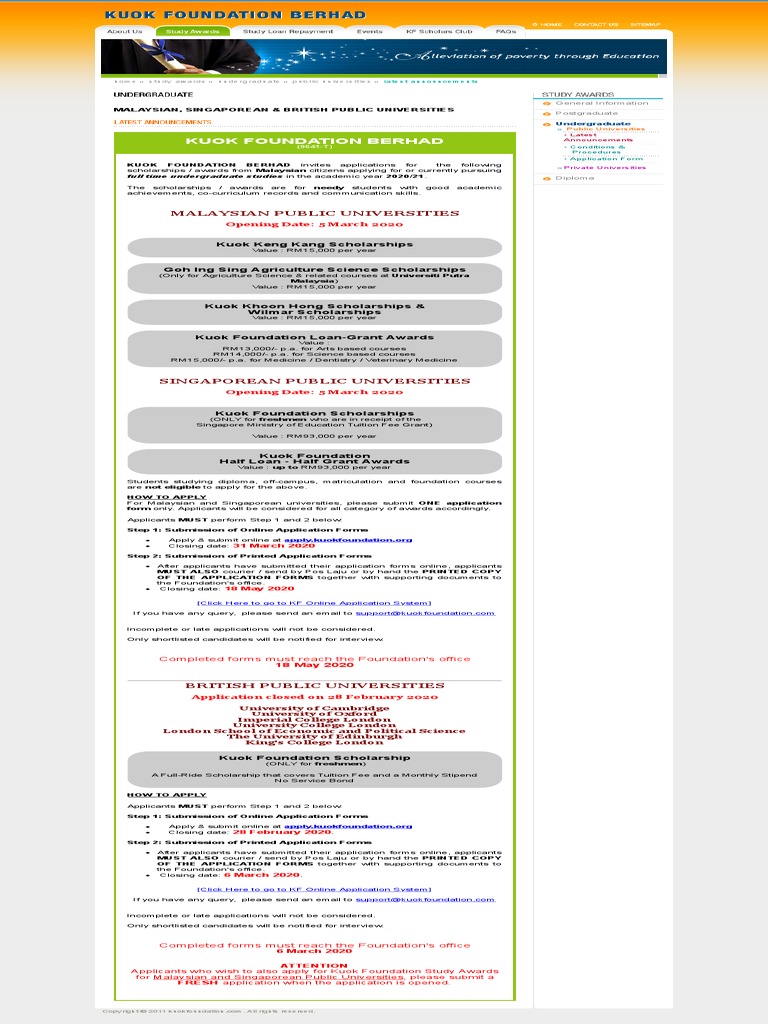 Kuok Foundation Berhad: Malaysian Public Universities | PDF | Public ...