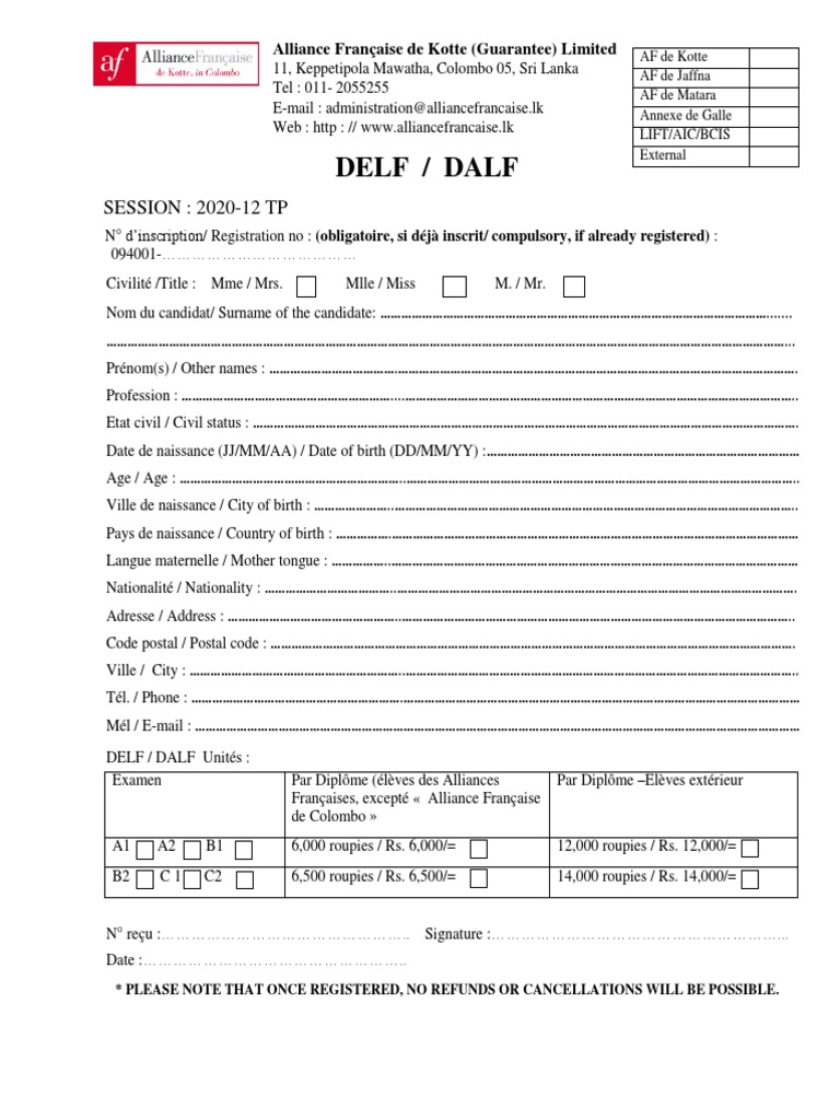 DELF/DALF Registration Form 2020-12 | PDF