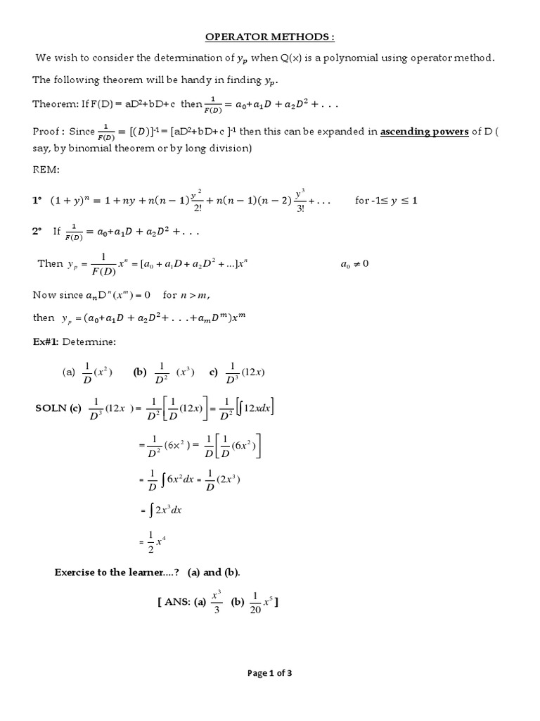 Solving Differential Equations Using Operator Methods | PDF | Applied Mathematics | Algorithms